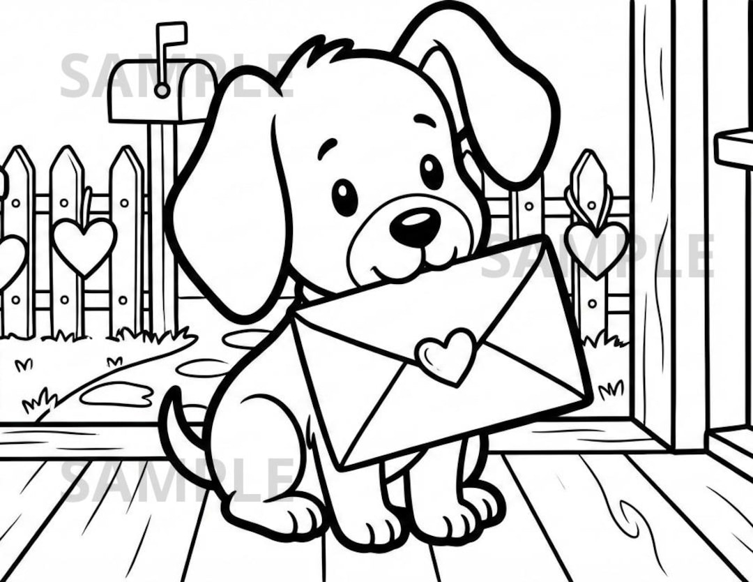Puppy Valentine Coloring Page, Cute Dog With Love Letter Coloring for ...