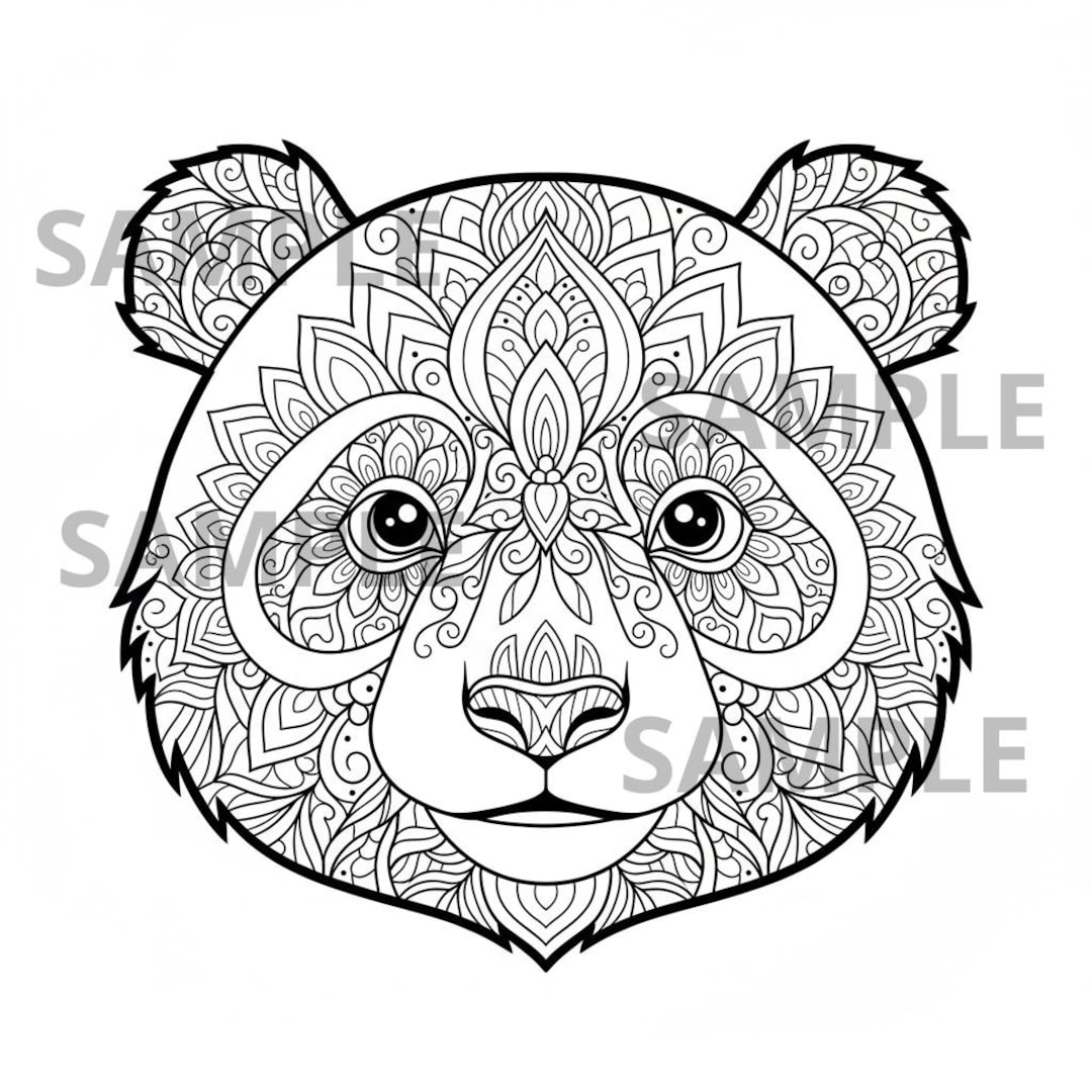 Panda Mandala Coloring Page for Adults, Detailed Animal Design, Square ...