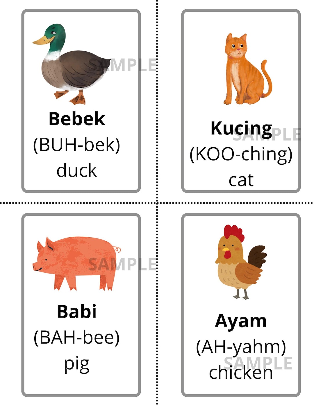 32 Indonesian Animal Flash Cards,bahasa Indonesia Vocabulary,learn ...