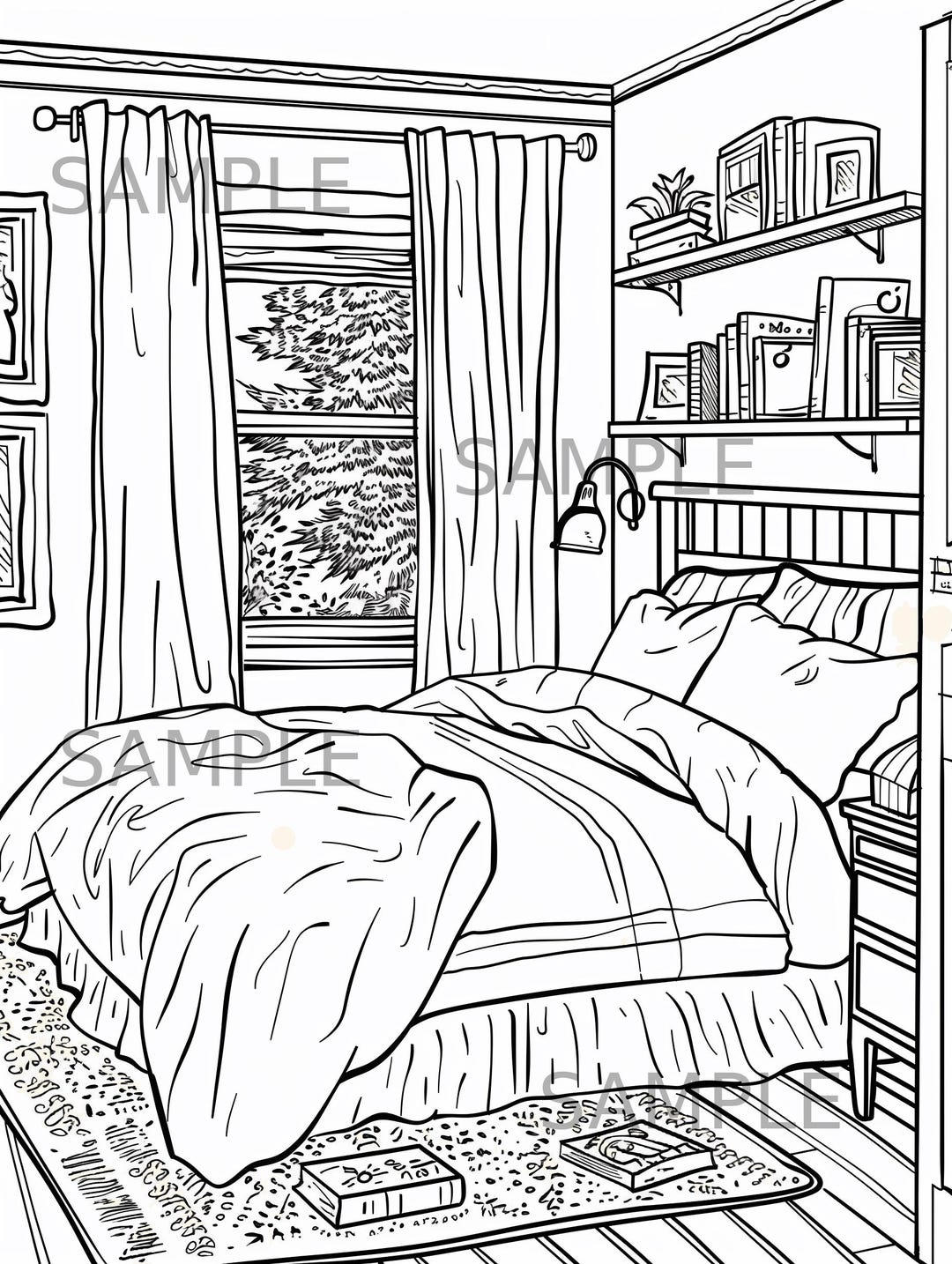 Cozy Bedroom Coloring Page PNG, Digital Download, Printable Line Art ...