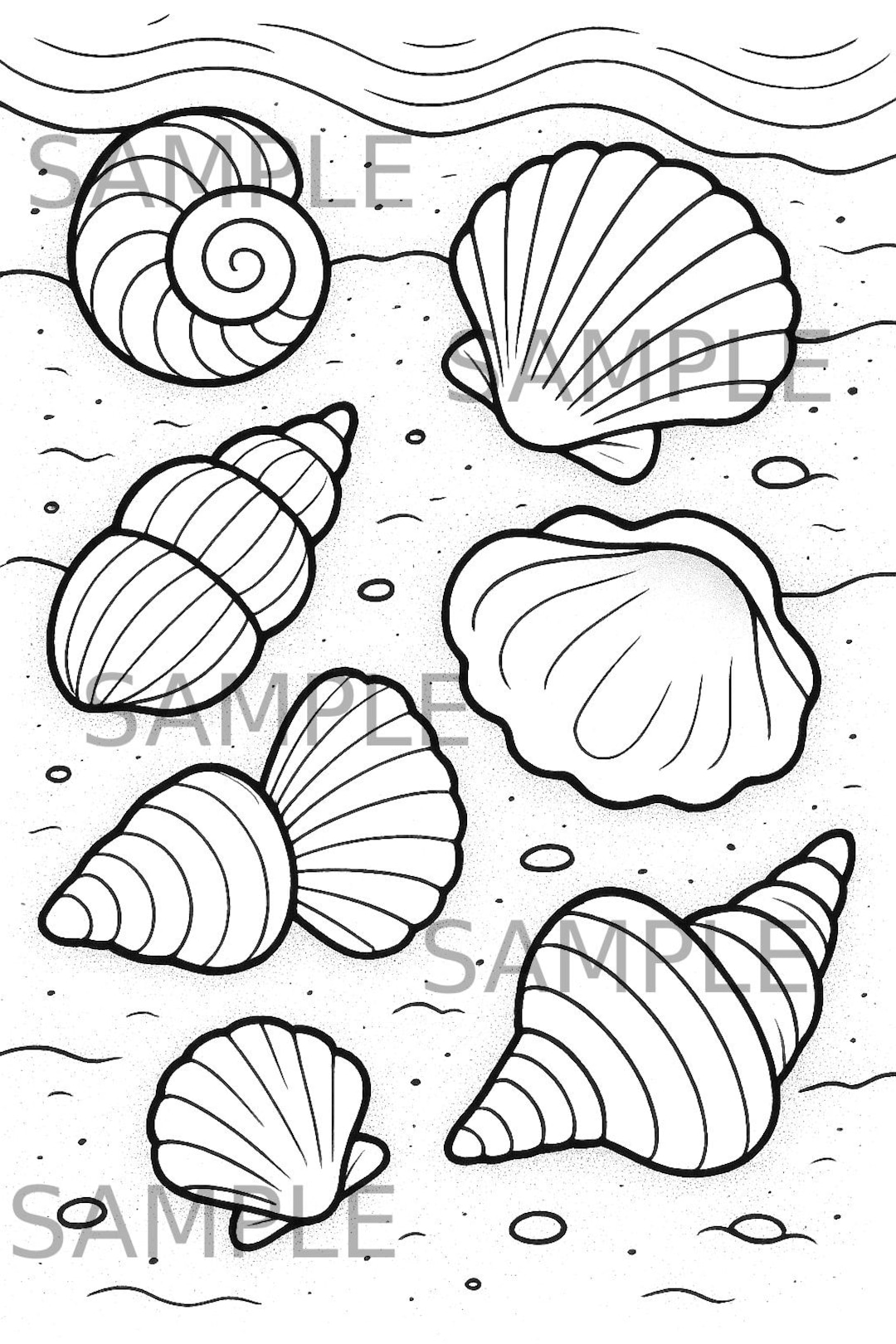 Seashell Coloring Page PNG, Ocean Inspired Line Art, Printable Sea Life ...