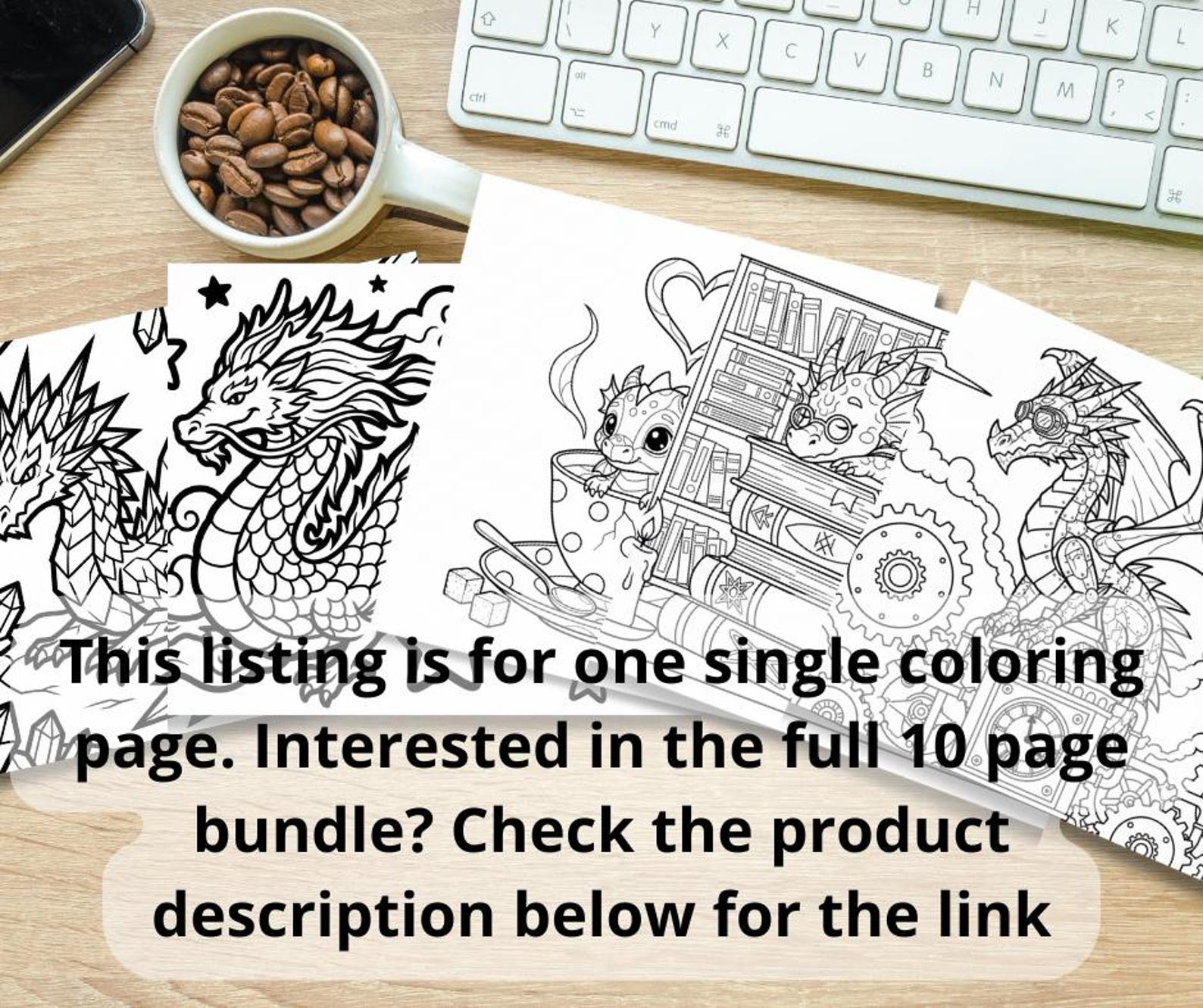 Floral Fairy Dragon Coloring Page for Adults and Kids, Botanical ...