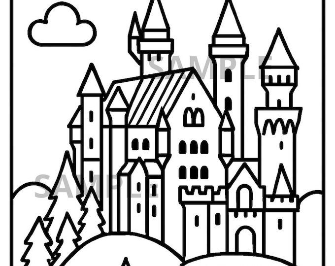 Neuschwanstein Castle Learning Coloring Page | Both Digital and ...