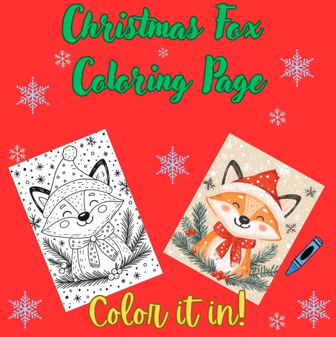 Festive Fox in Snowfall Coloring Page, Christmas Fox PNG Printable ...