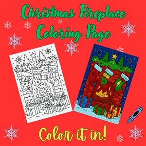 Christmas Fireplace Coloring Page, Digital Coloring Page, Holiday ...