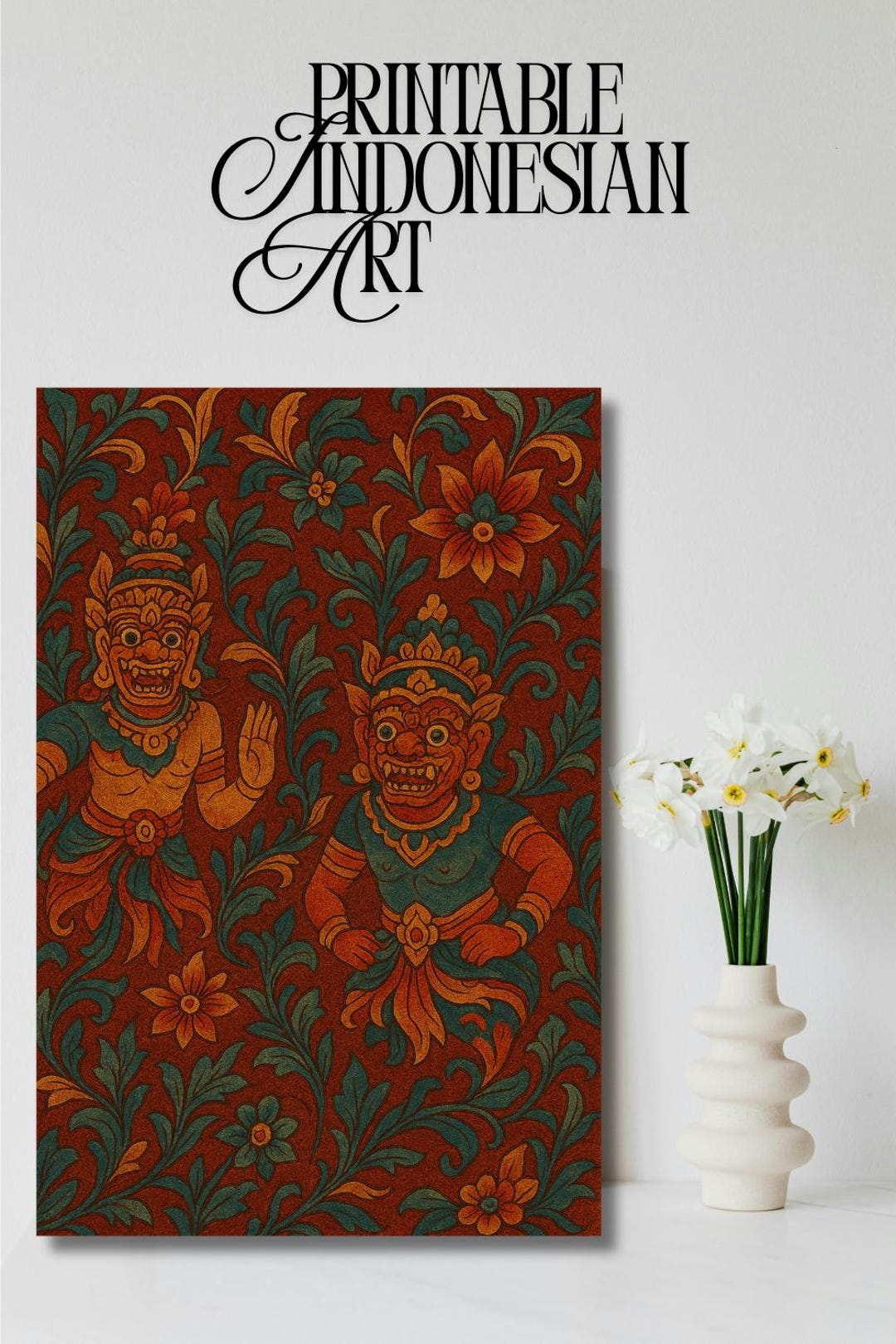 Balinese Batik Wall Art Digital Download, Mythical Guardian Pattern ...