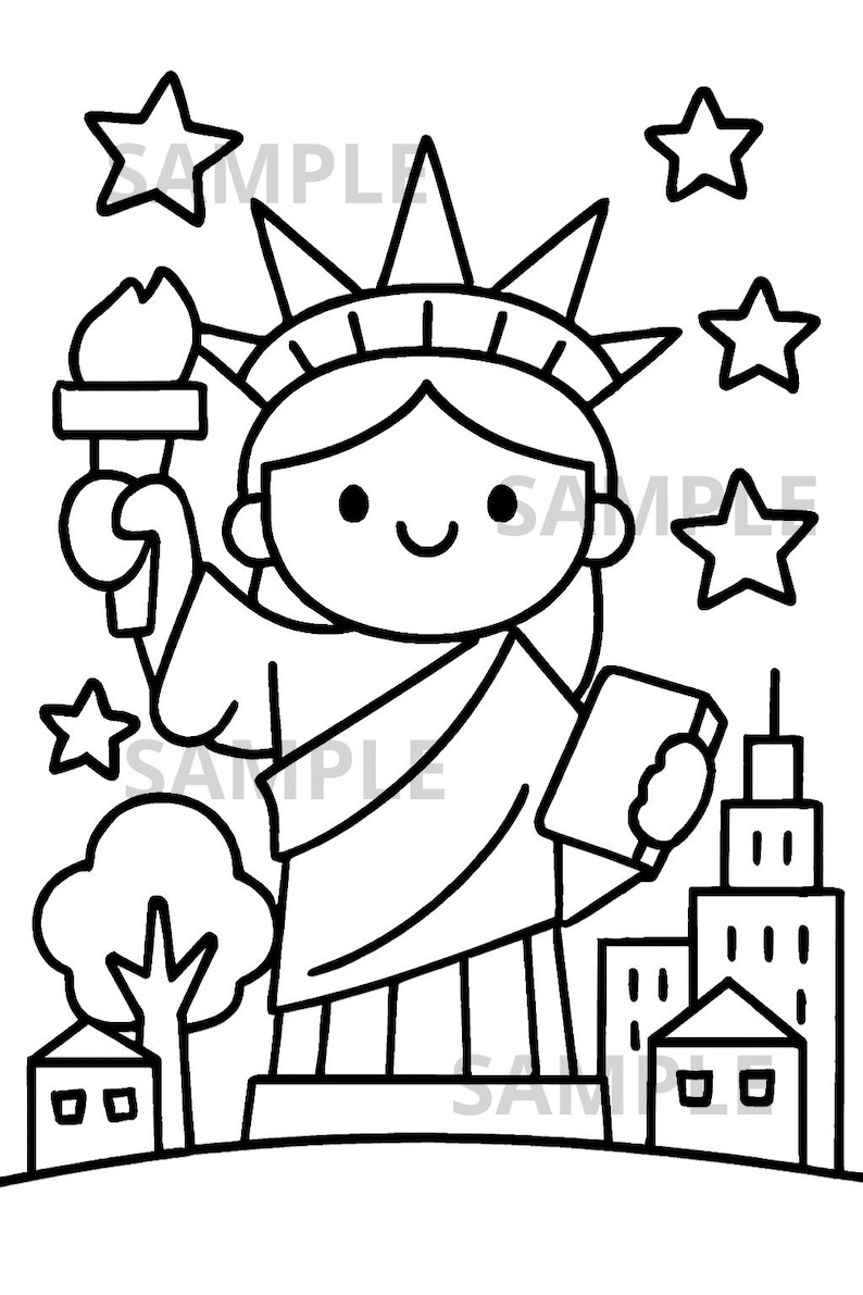 Cute Statue of Liberty Coloring Page for Kids, Famous Landmark ...
