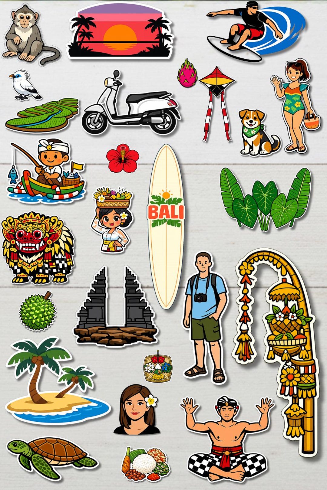 Bali Sticker Bundle PNG Tropical Balinese Culture Travel Stickers ...