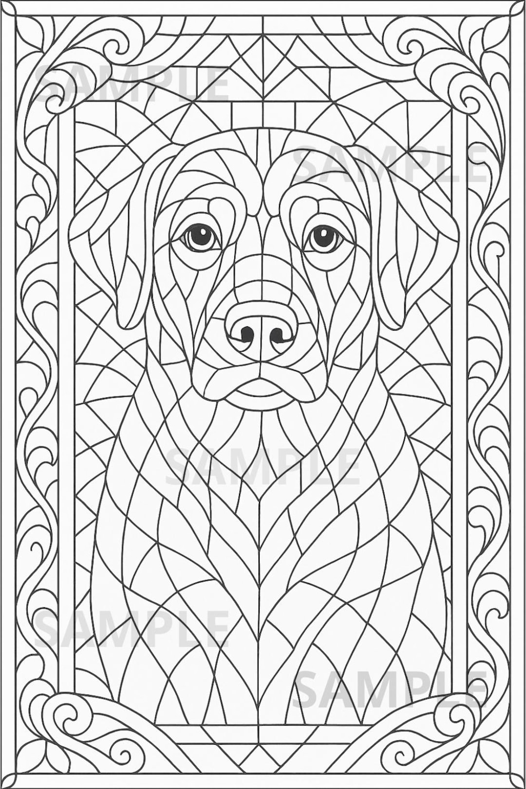 Stained Glass Dog Coloring Page, Printable Stained Glass Animal Art ...