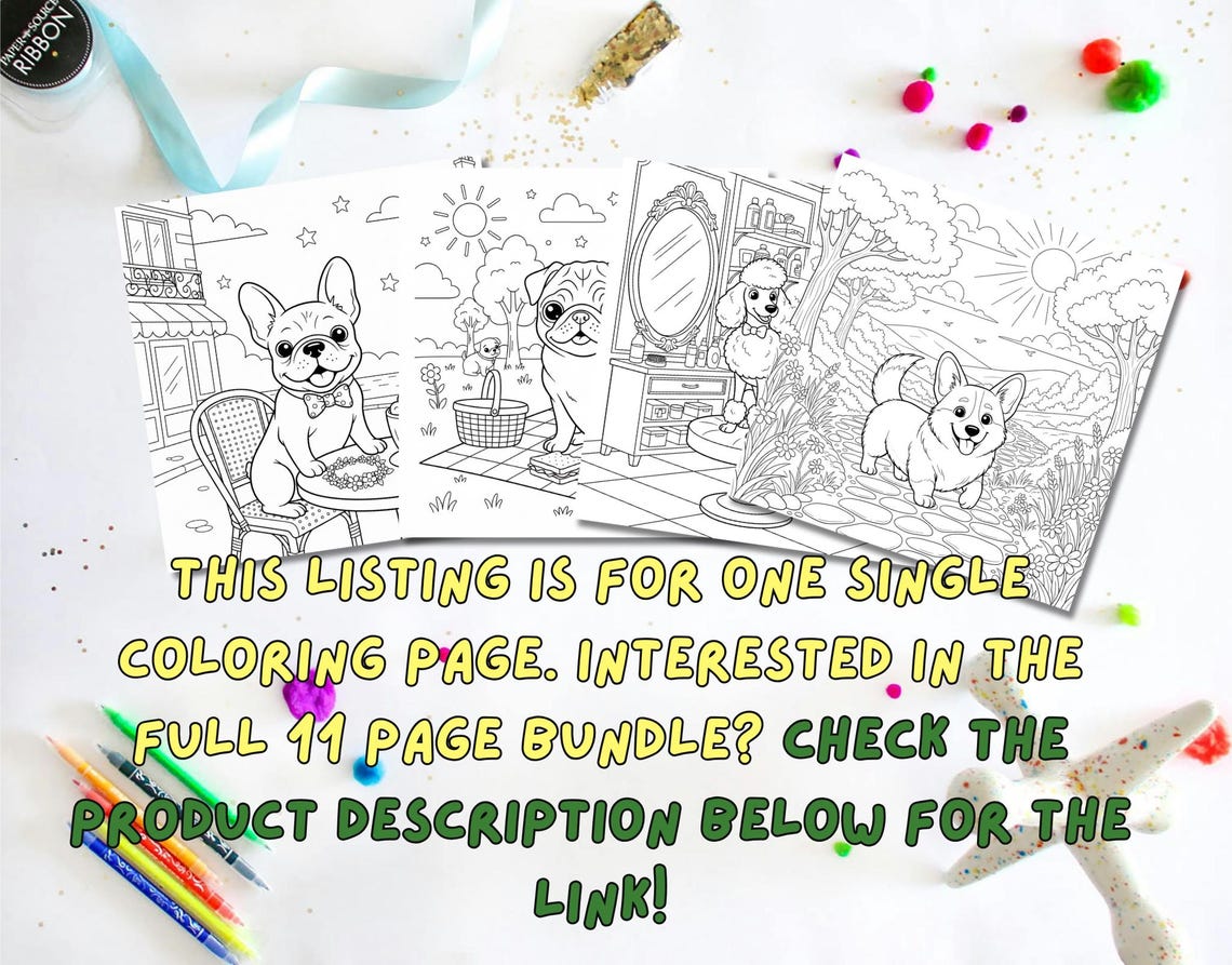 Pug Coloring Page Printable PNG PDF, Cute Pug Picnic Play Date Coloring ...
