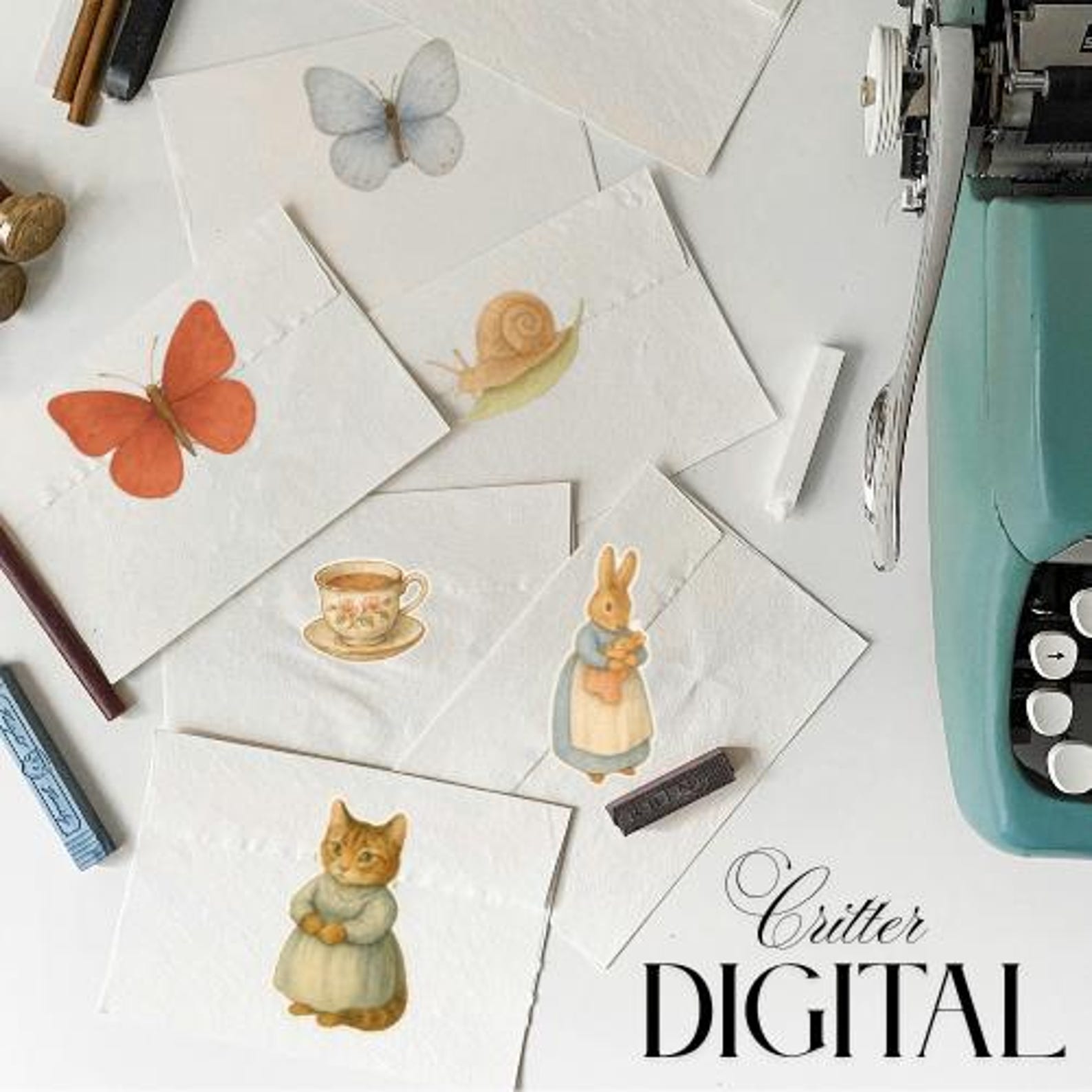 Whimsical Digital Critter Sticker Pack, Cottagecore Animal Clipart PNG ...