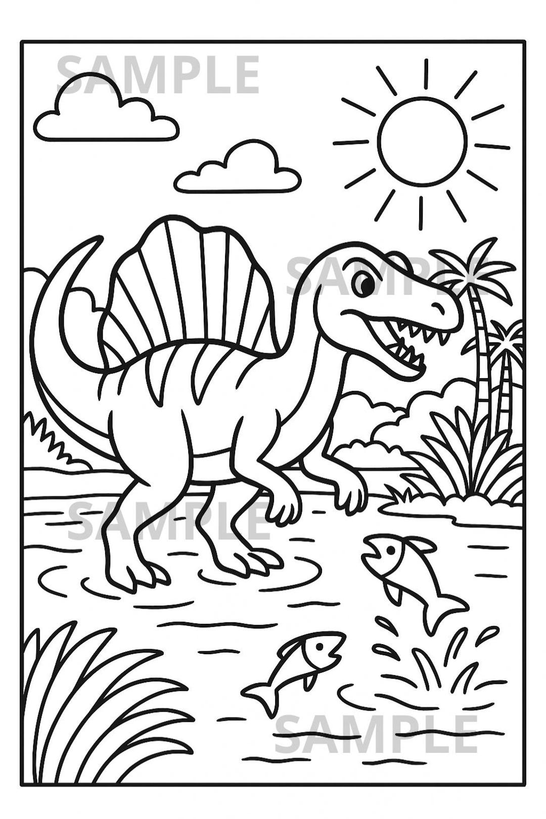 Spinosaurus Dinosaur Coloring Page PNG, Printable Prehistoric Dino Art ...