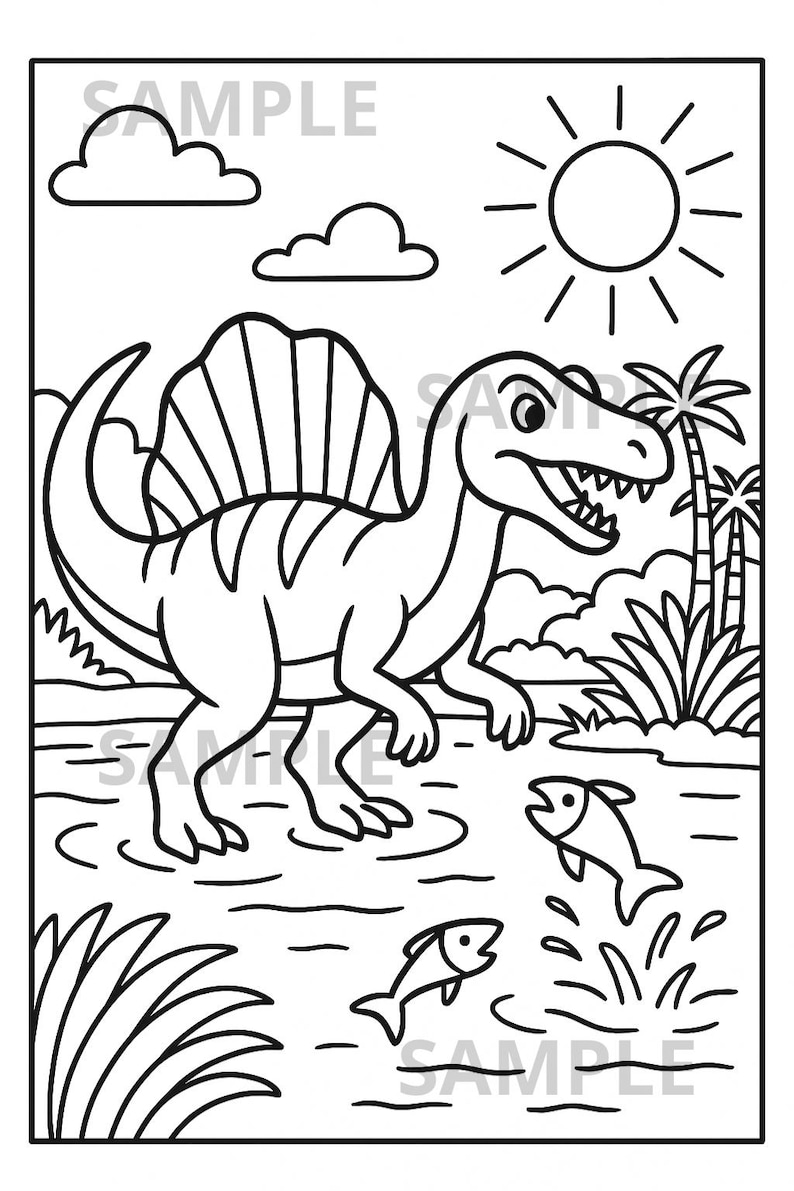 Spinosaurus Dinosaur Coloring Page PNG, Printable Prehistoric Dino Art ...