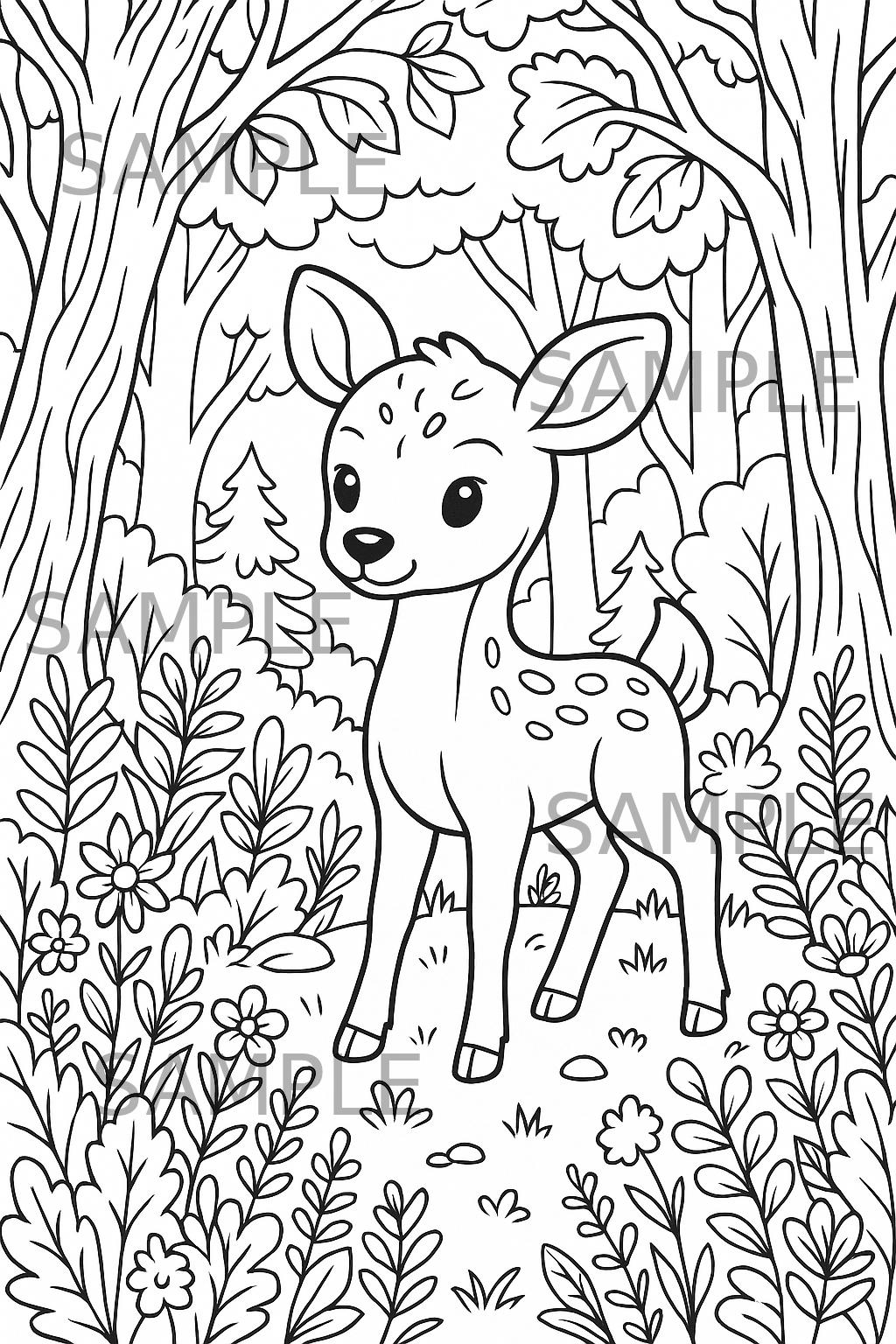 Cottagecore Deer Coloring Page, Woodland Animal Printable, Whimsical ...