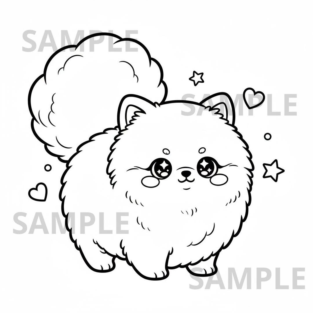 Pomeranian Puppy Coloring Page Printable, Cute Fluffy Dog Line Art for ...