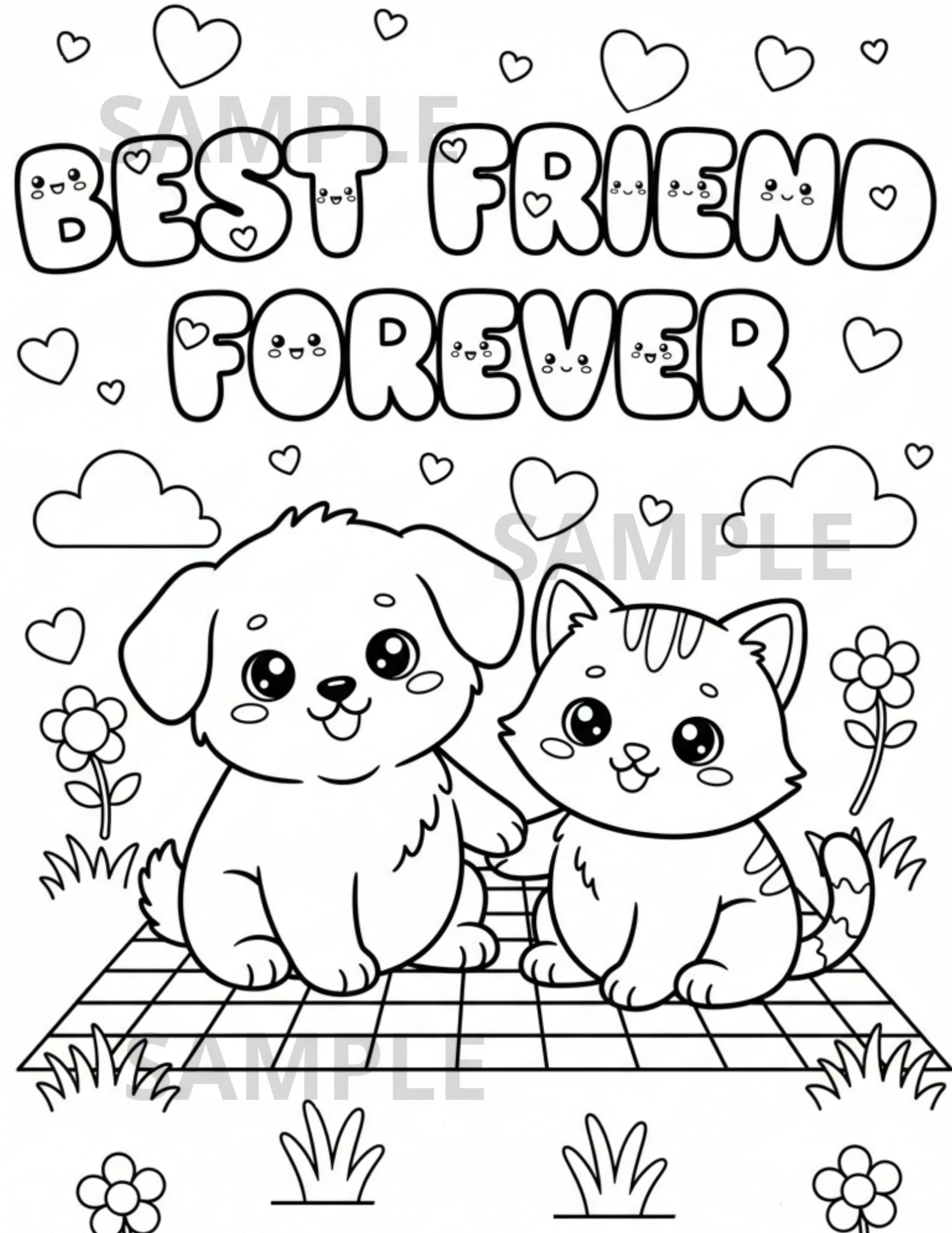Best Friend Forever Kitten and Puppy Coloring Page, BFF Coloring Page ...