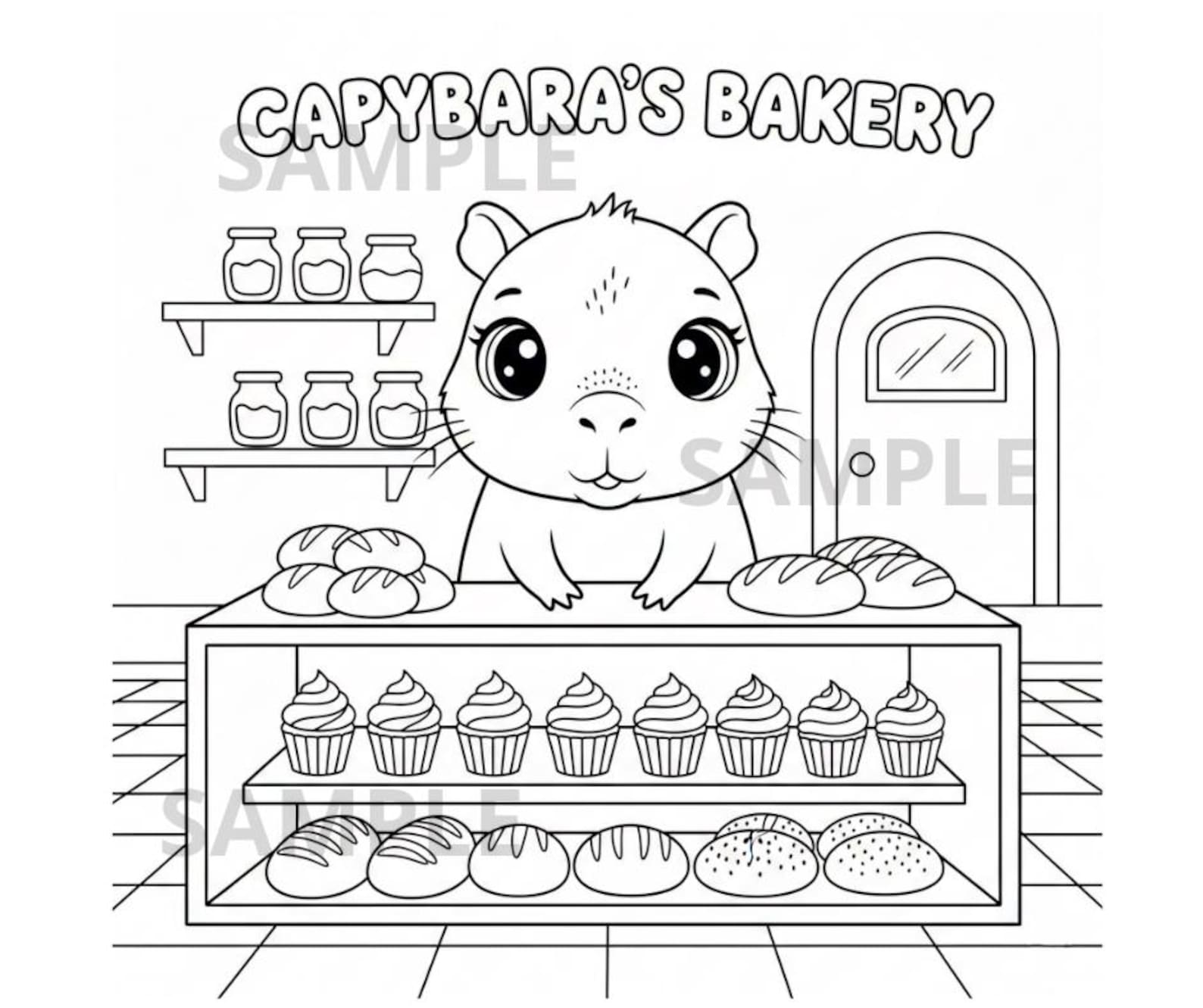 Bakery Capybara Coloring Page, Cute Baking Capybara Coloring Sheet ...