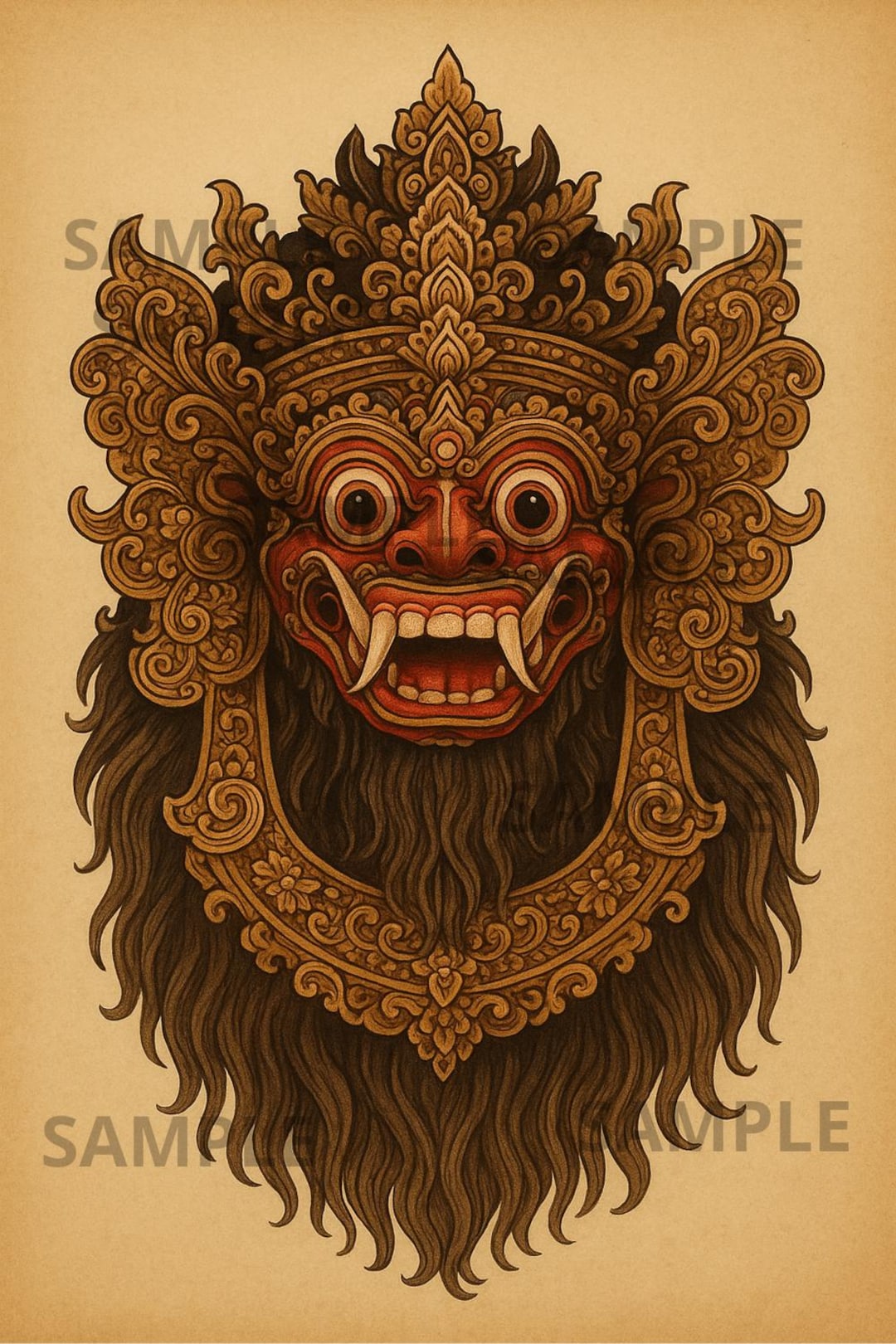 Balinese Barong Mask Wall Art, Traditional Bali Mythical Creature ...