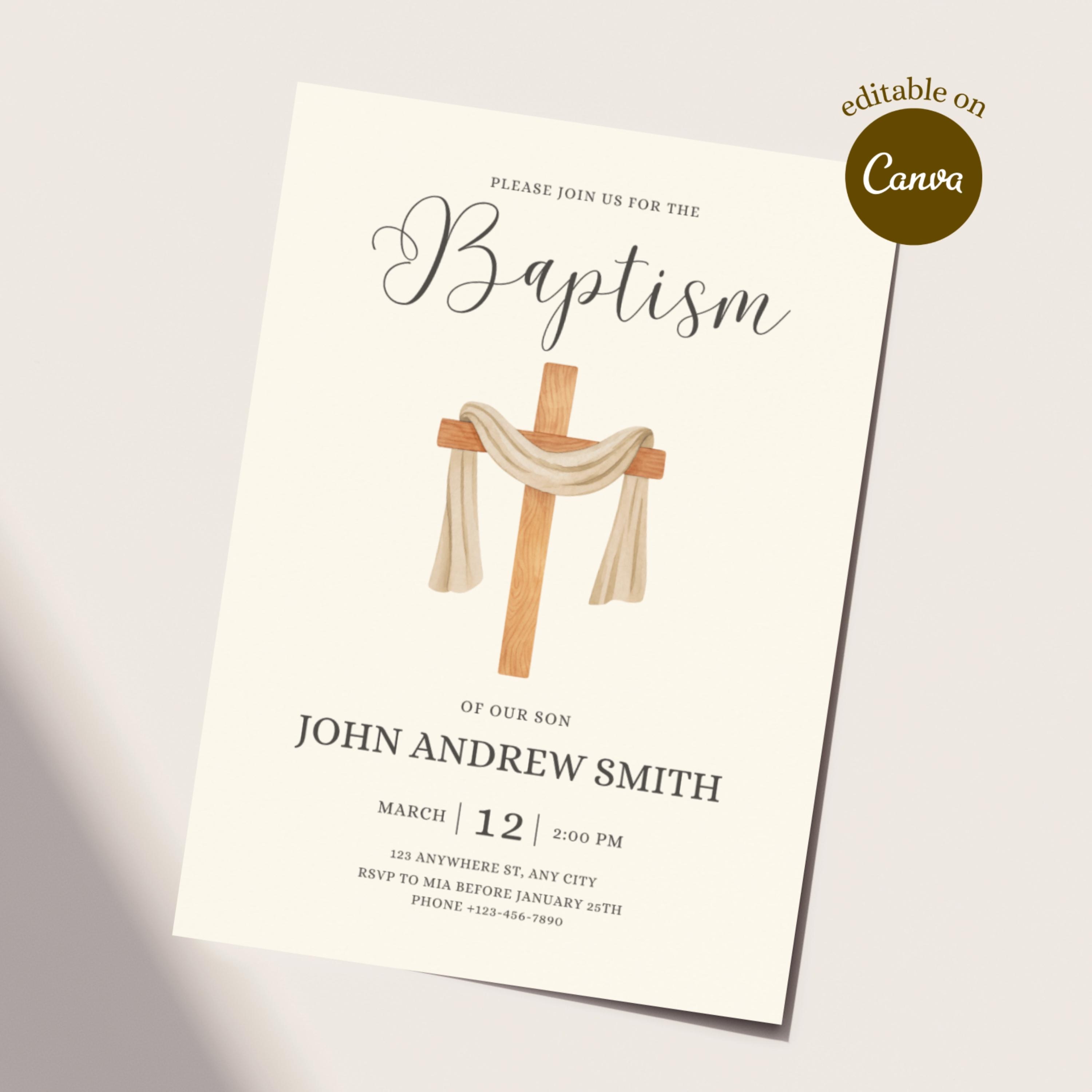 Editable Catholic Baptism Invitation Simple Coquette Baptism Invite ...