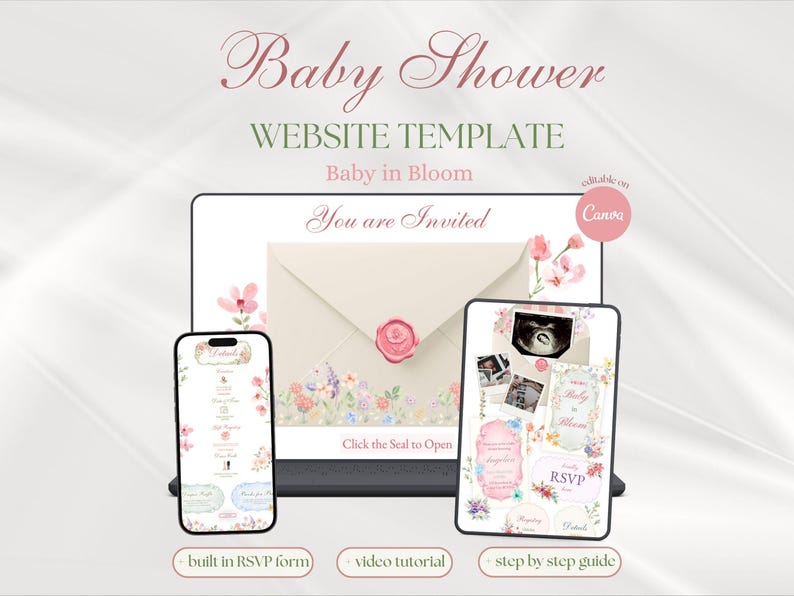 Baby in Bloom Digital Invitation Wildflower Baby Shower Website ...