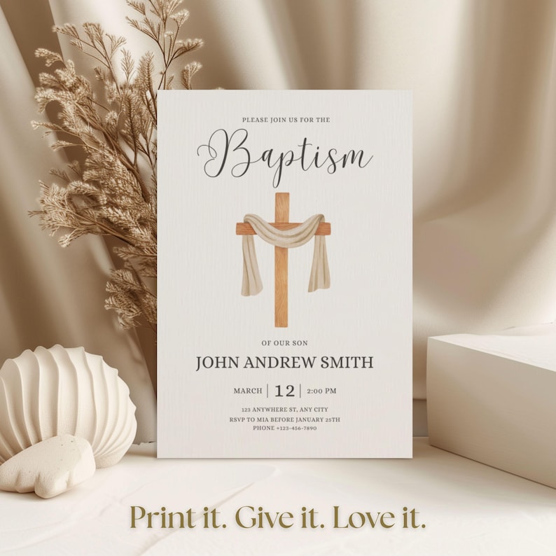 Editable Catholic Baptism Invitation Simple Coquette Baptism Invite ...
