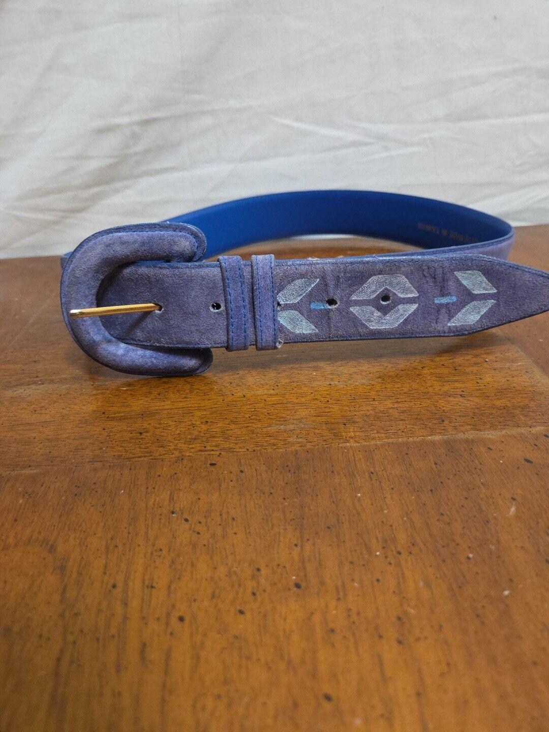 Honors Accessories Blue Suede Belt Size Medium Large Geometric Print ...