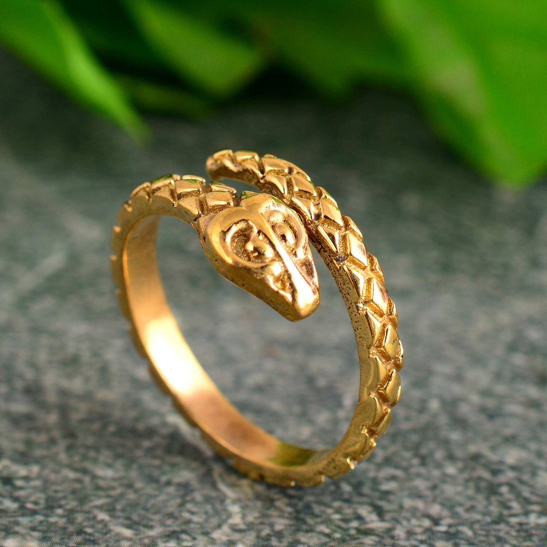 Brass Snake Ring, Handmade Serpent Wrap Ring, Adjustable Reptile Totem ...