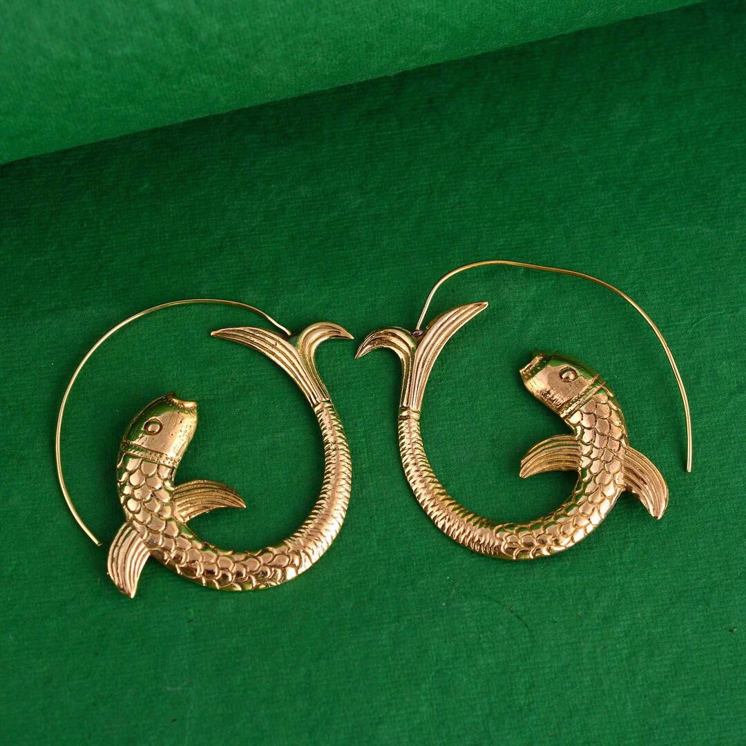 Statement Brass Fish Hoop Earrings | Tribal Ocean-inspired Handmade ...