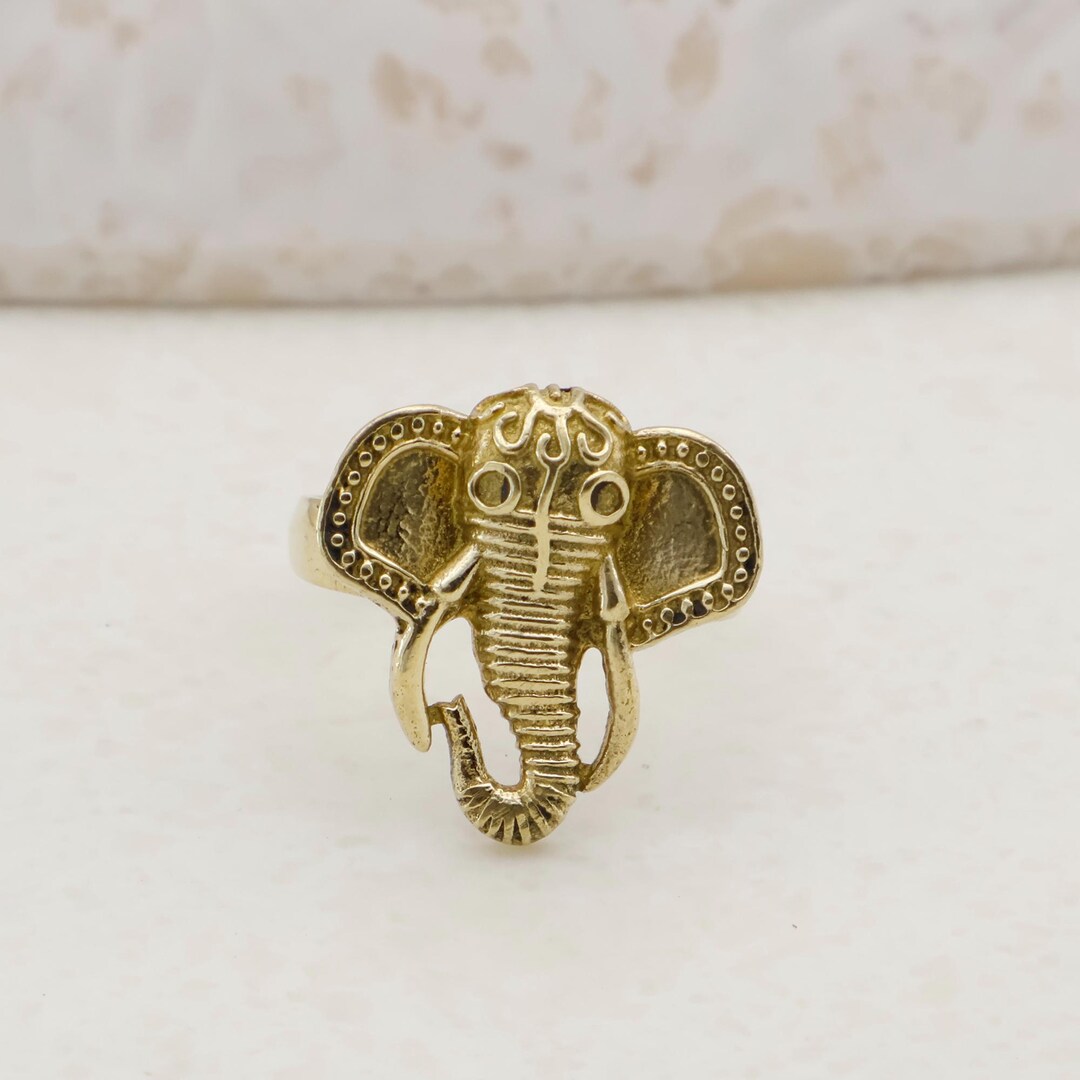 Brass Elephant Ring | Tribal Animal Statement Ring | Boho Adjustable ...