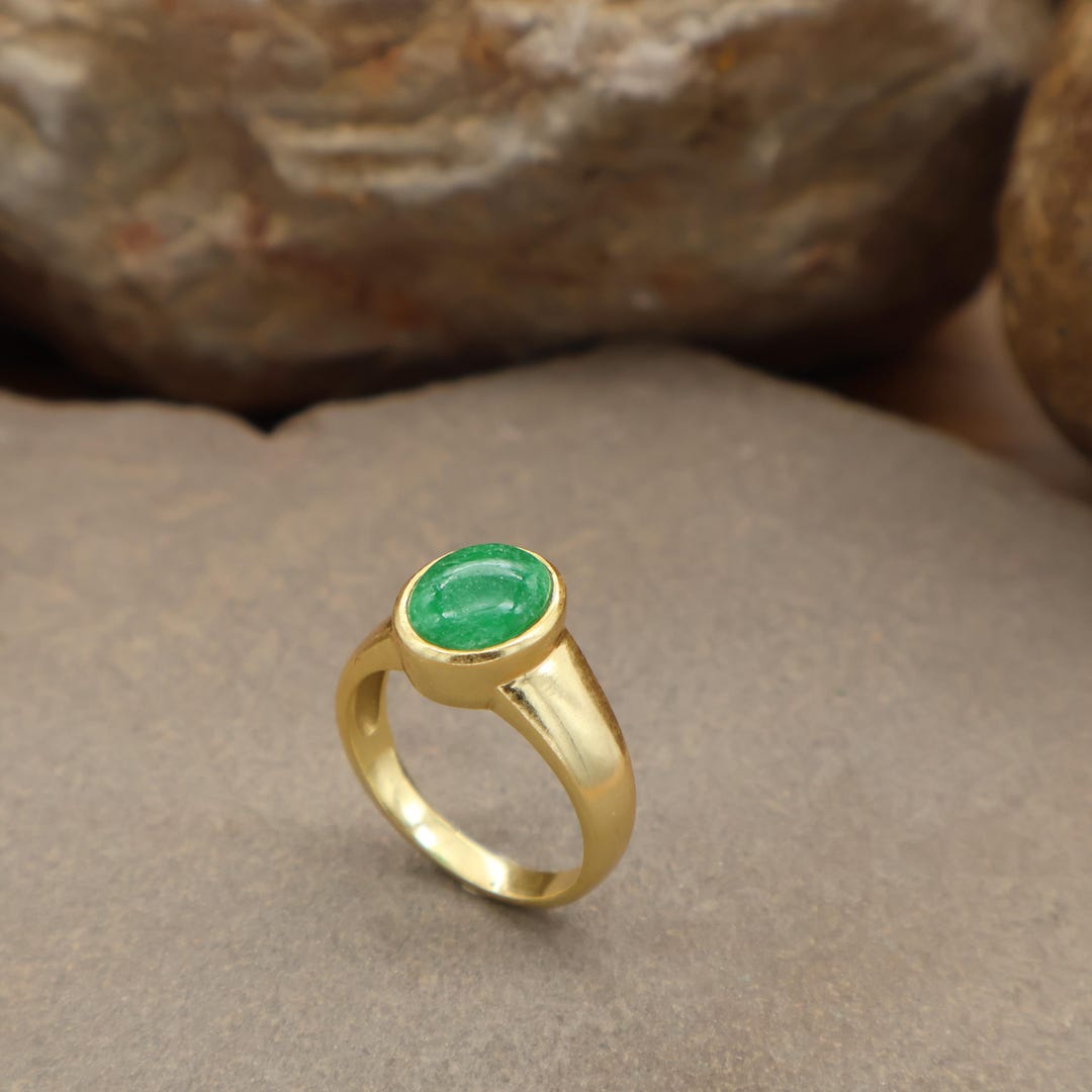 Green Jade Brass Ring for Women, Handmade Oval Gemstone Ring ...