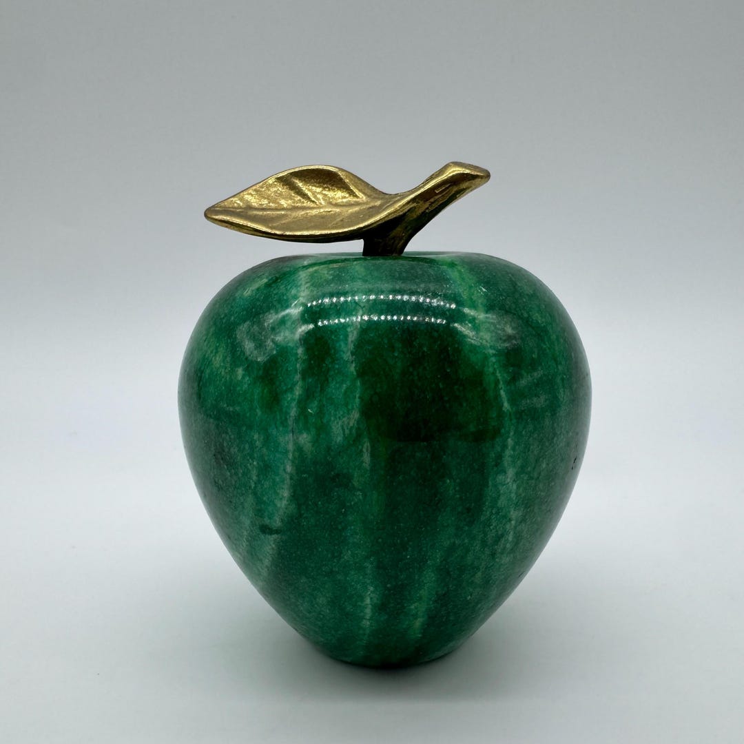 Vintage MCM Green Marble Apple Paperweight With Brass Leaf - Etsy