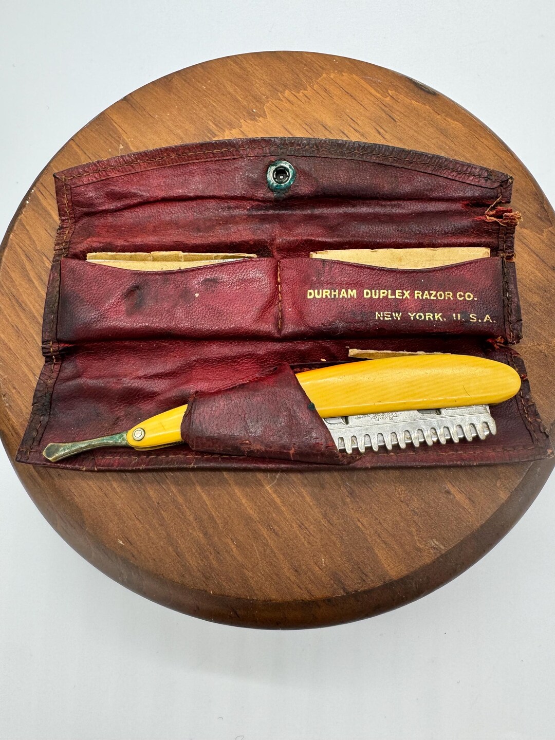 Early 1900s Vintage Durham Domino Straight Razor Original Leather Case ...