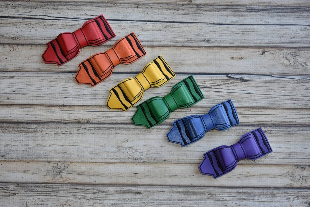 Crayon Bows, Embroidered Hair Bows, Back to School Bows, School ...