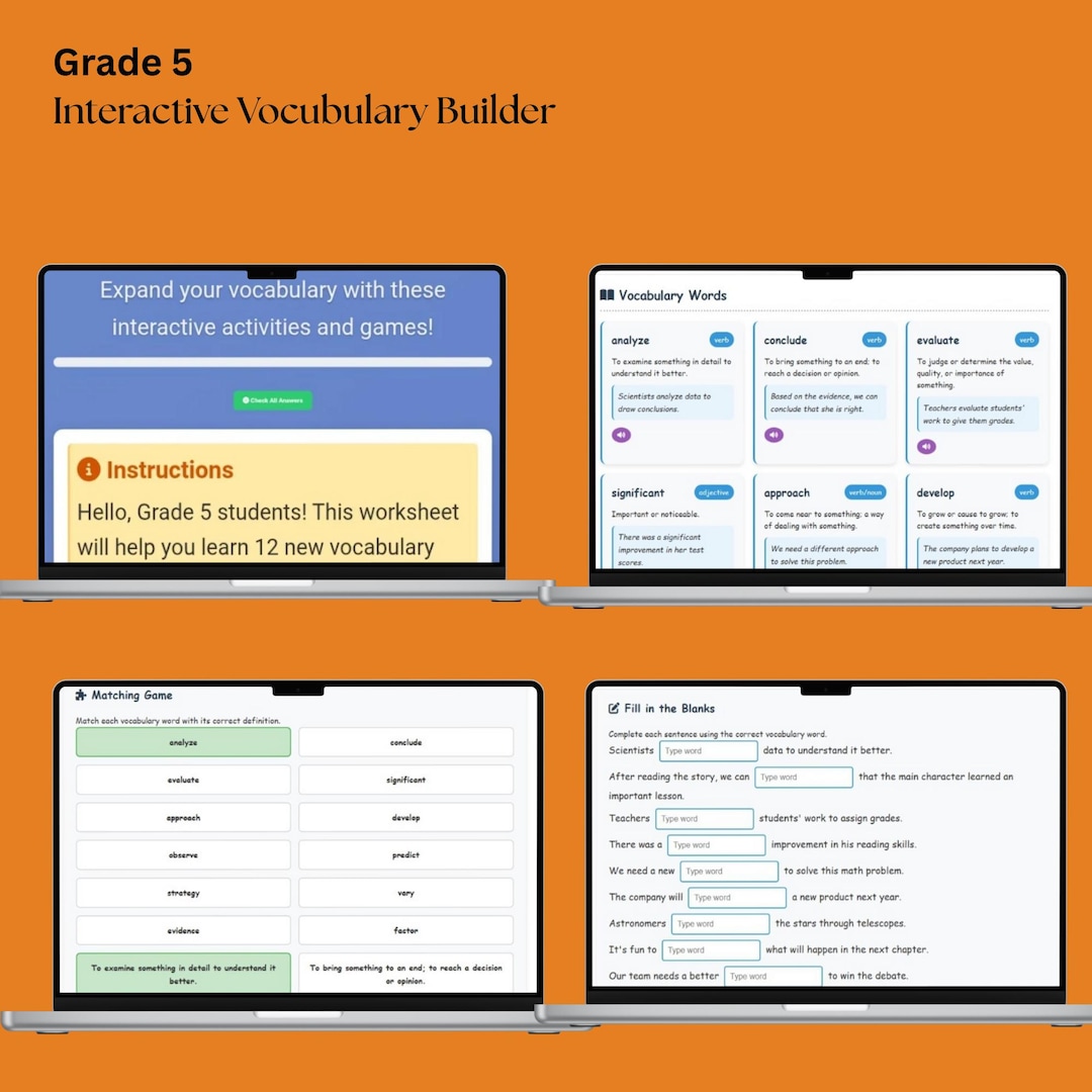 Grade 5 Vocabulary Builder Interactive Worksheet | English Teaching ...