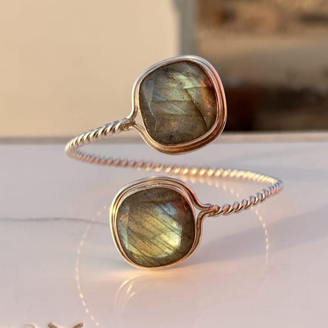 Blue Labradorite Bangle: Adjustable 925 Sterling Silver . - Etsy
