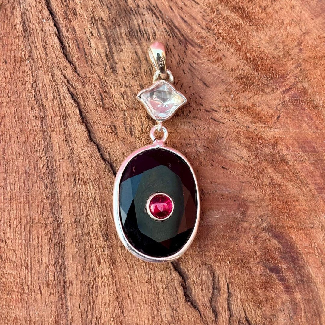 Black Onyx Ruby Moissanite 925 Sterling Silver Pendant Necklace - Etsy