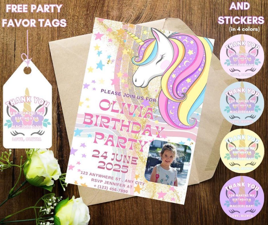 Unicorn Birthday Invitation: Pastel Rainbow Sparkle Party (canva ...