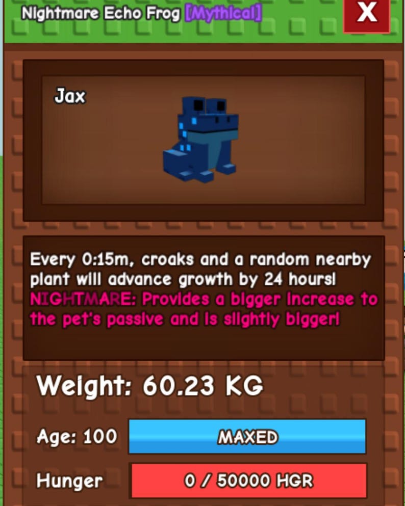 Grow a Garden | Nightmare Huge Echo Frog | (15secs Skill CD NO TOY ...