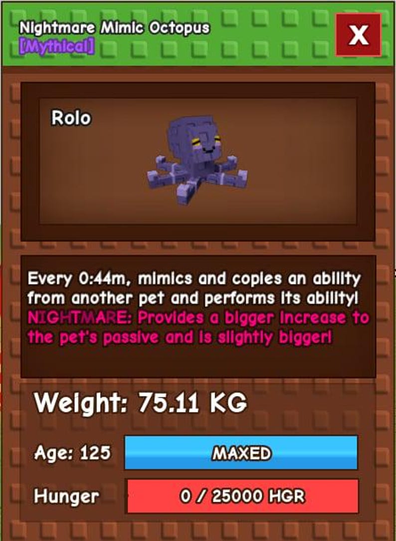 Grow a Garden | Nightmare Semi Titan Mimic | (age 125) (nightmare ...