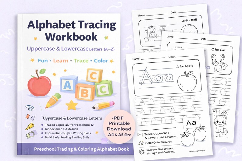Alphabet Tracing Workbook, Preschool Learning, A-Z Practice (digital ...