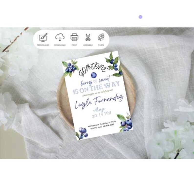 Card Invite Blueberry Themed Party Invitation Template Editable ...