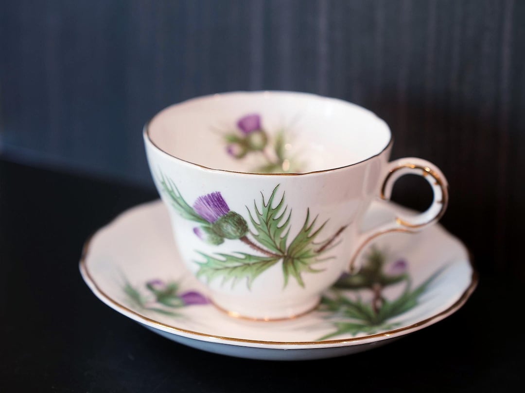 Vintage Melba Bone China Teacup & Saucer – Scottish Thistle Pattern ...