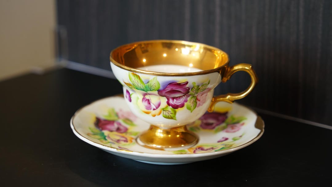 Vintage Saji Japan Fancy China Teacup & Saucer – Gold Interior, Full ...