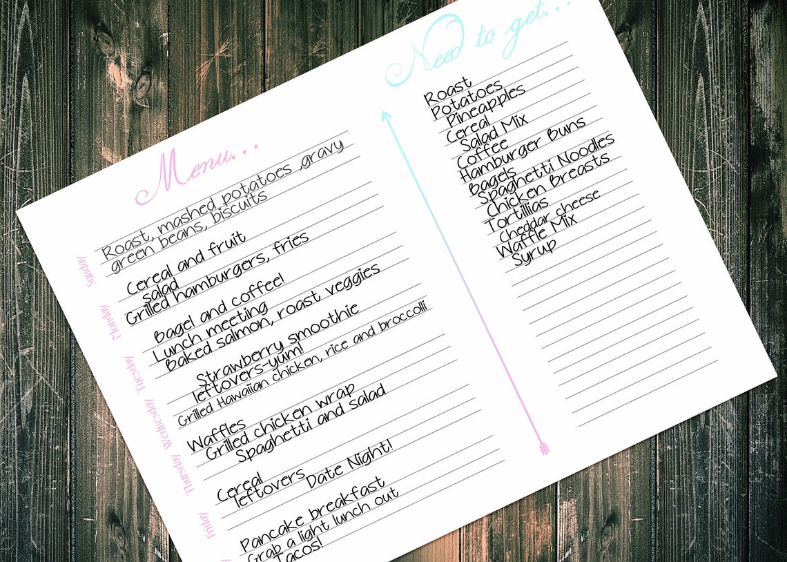 Printable Menu Planner With Shopping List - Etsy