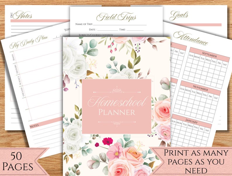 Printable Floral Homeschool Organizer - Academic Planner PDF ...