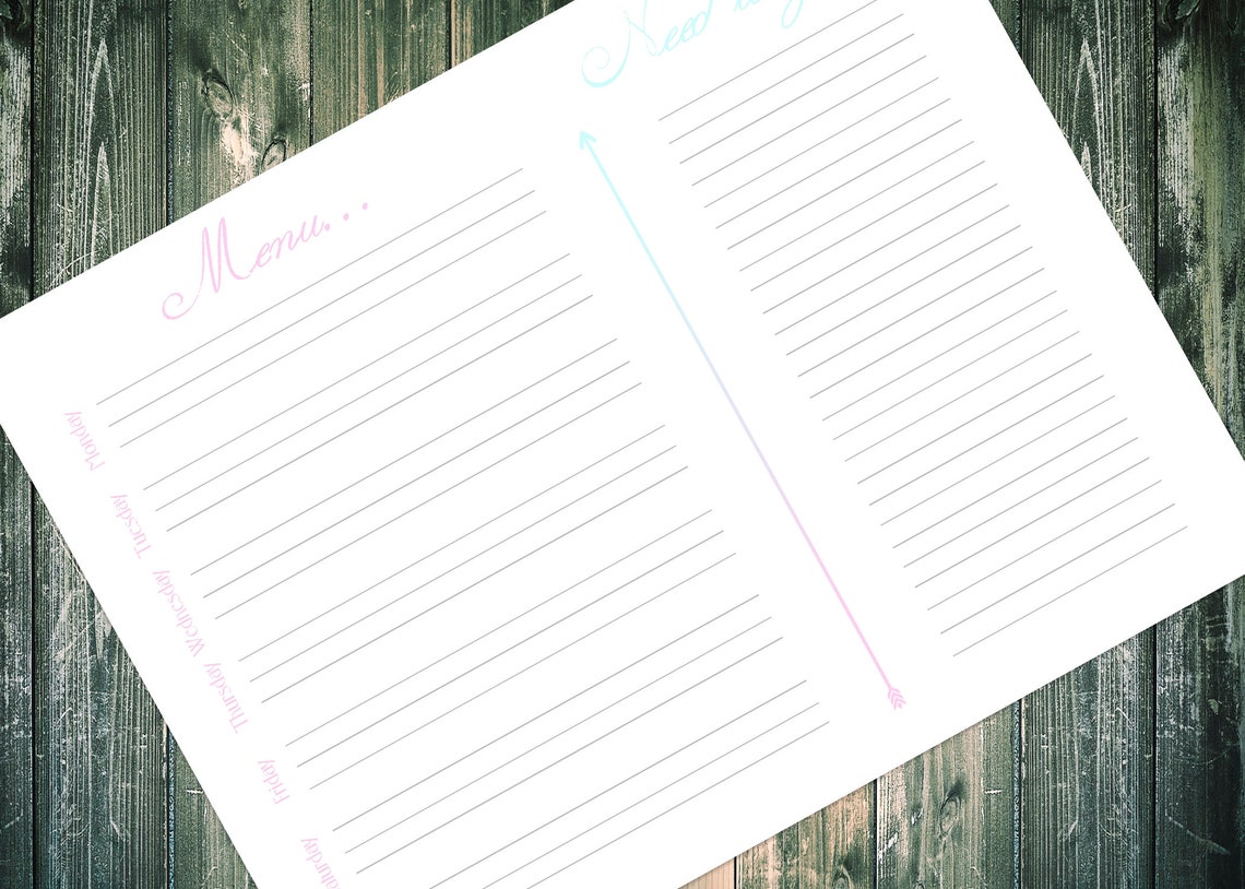 Printable Menu Planner With Shopping List - Etsy