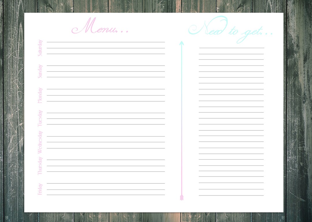Printable Menu Planner With Shopping List - Etsy