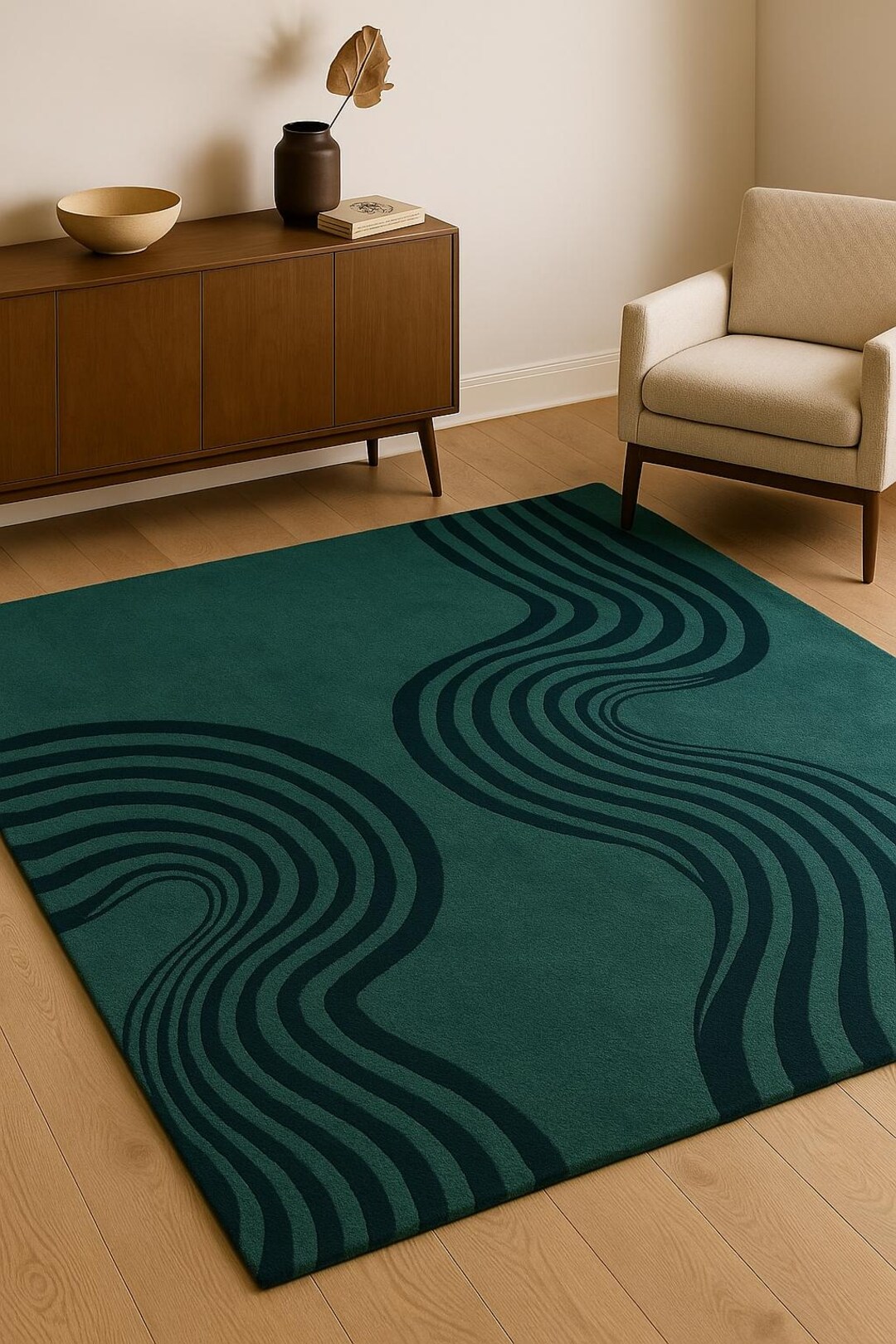 Teal Area Rug: Modern Abstract Wave Pattern, Geometric Floor Decor - Etsy