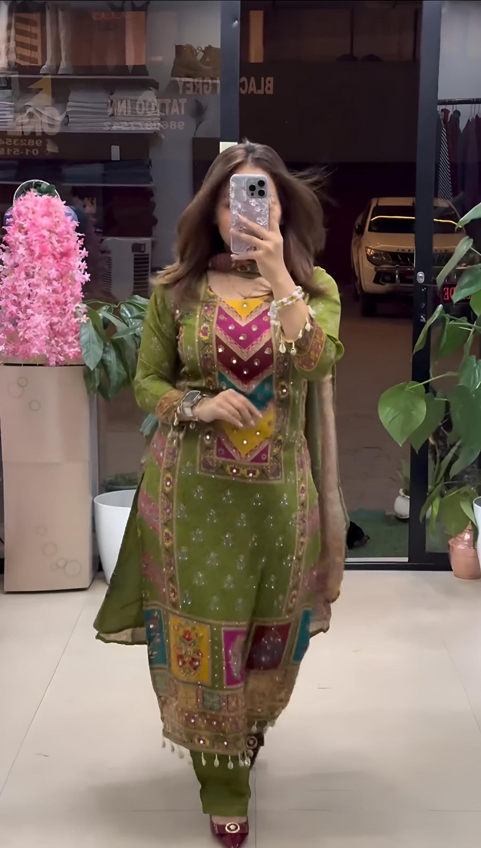 Elegant Digital Print Outfit With Real Mirror Work – Fully Stitched ...