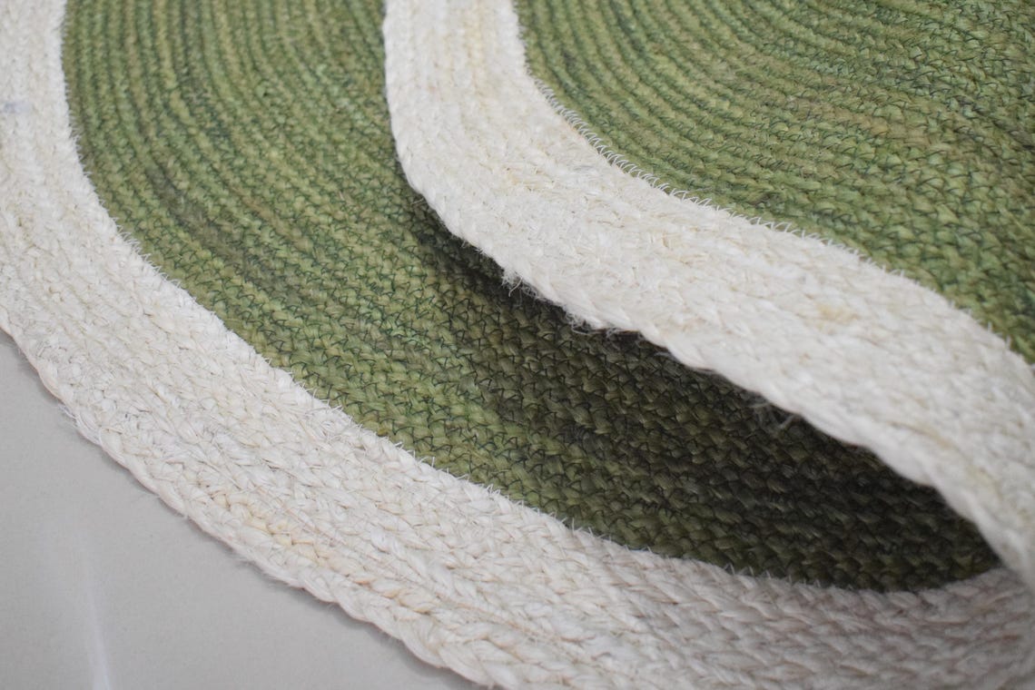 Green Jute Round Rug: Hand Braided Eco-friendly Rug - Etsy
